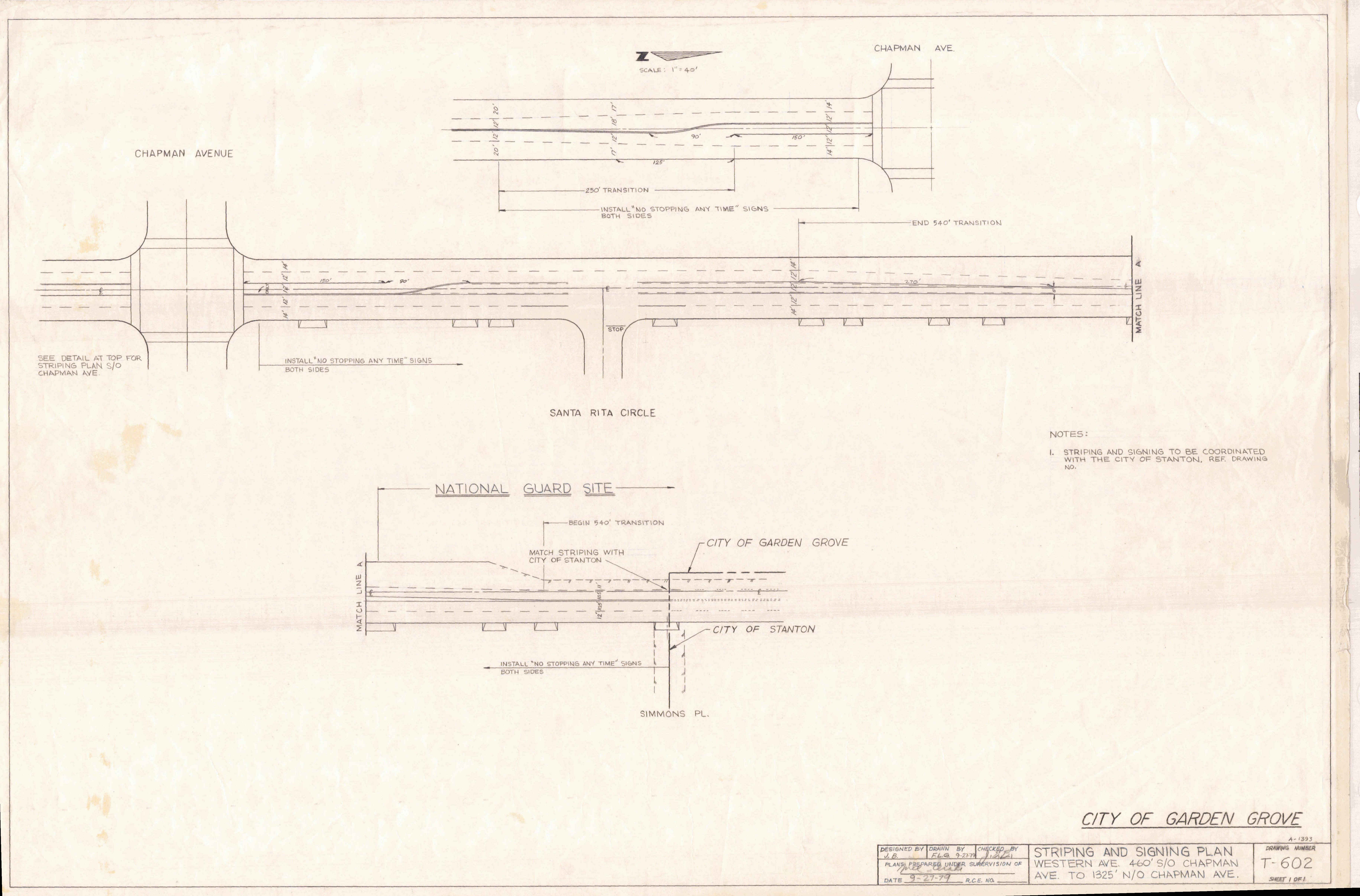 Drawing STRIPING AND SIGNING PLAN WESTERN AVE 460' S/O CHAPMAN AVE TO ...