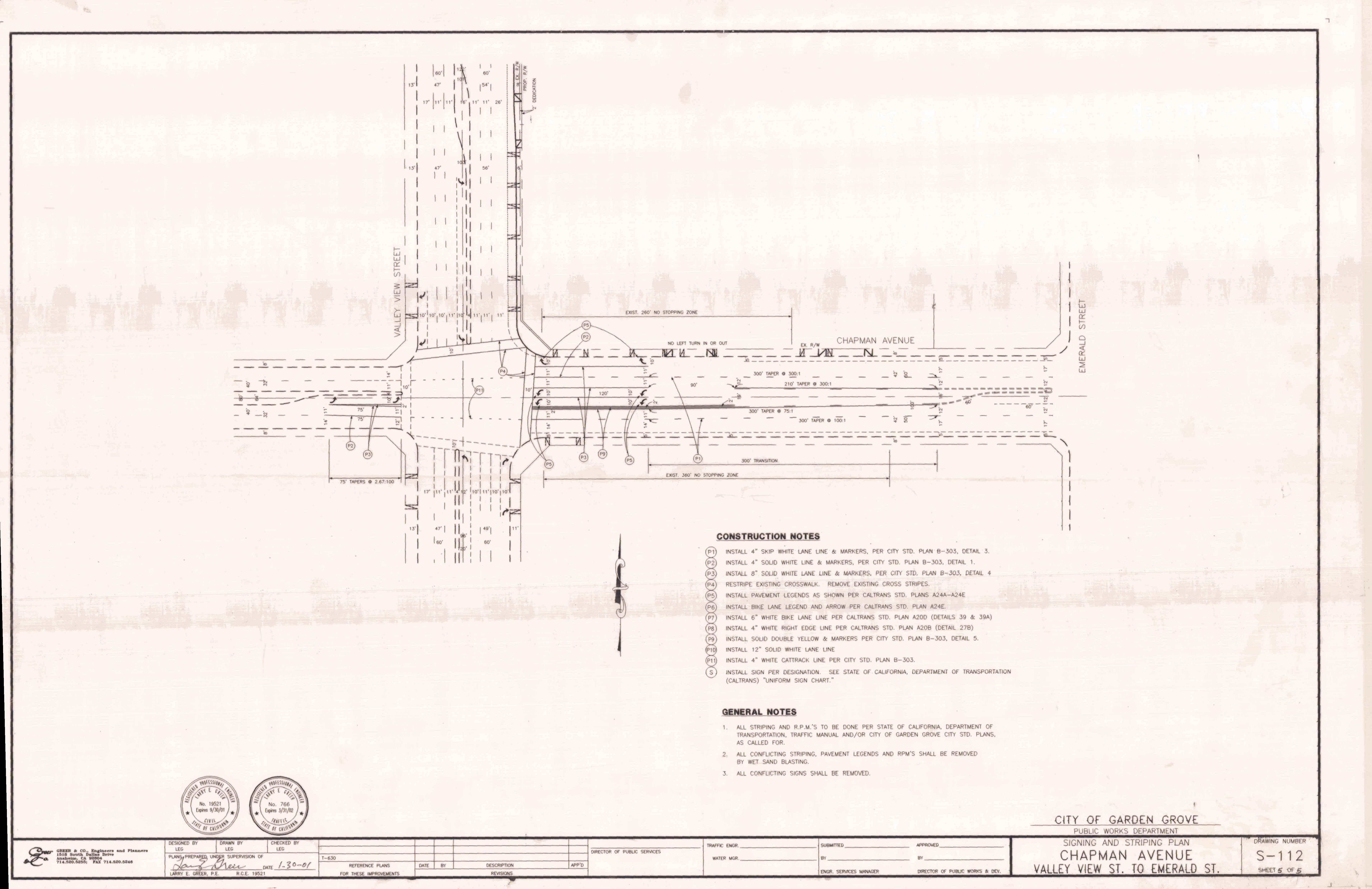 Drawing SIGNING AND STRIPING PLAN CHAPMAN AVENUE VALLEY VIEW ST. TO ...