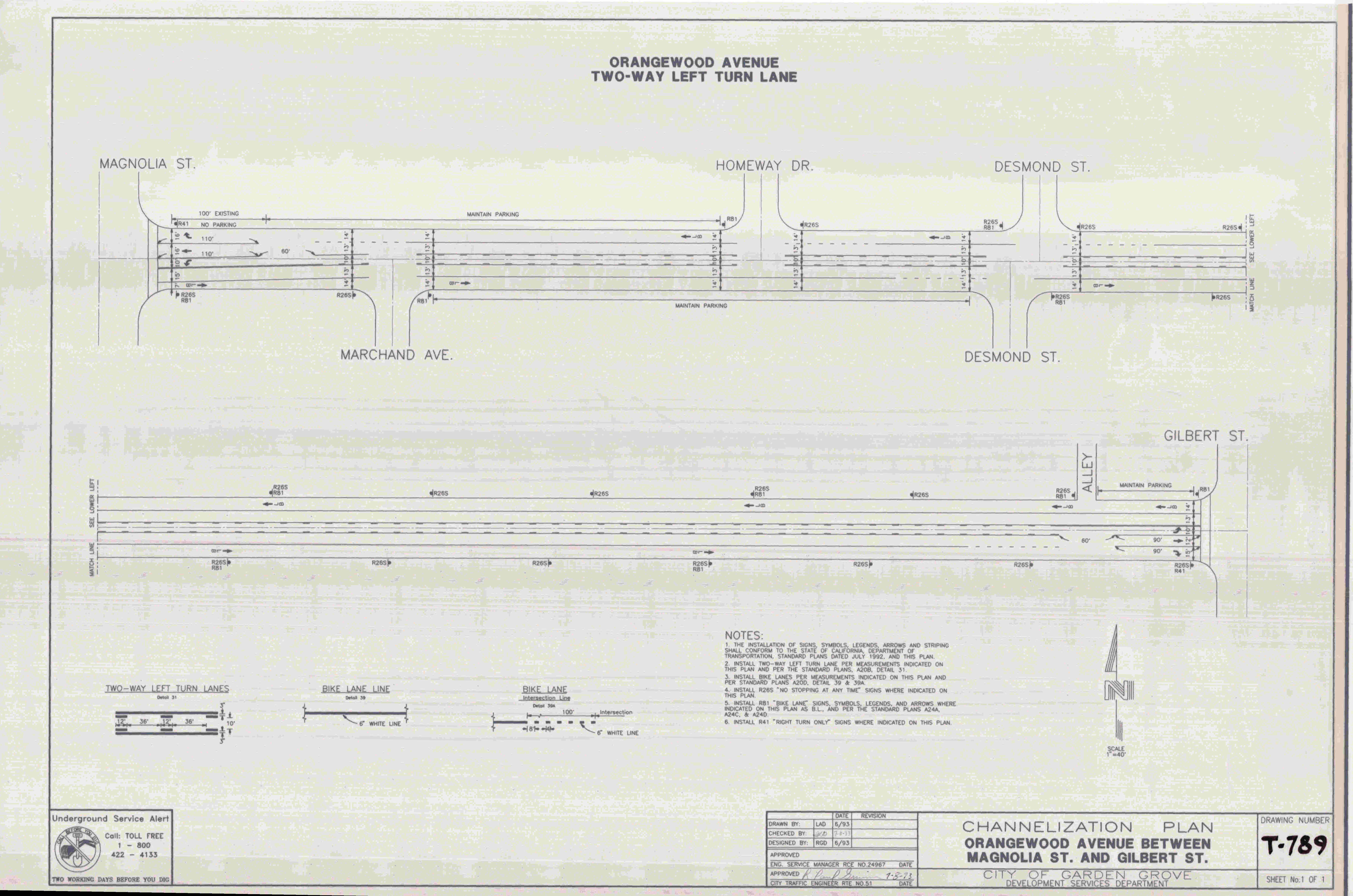 Drawing CHANNELIZATION PLAN ORANGEWOOD AVENUE BETWEEN MAGNOLIA ST. AND ...
